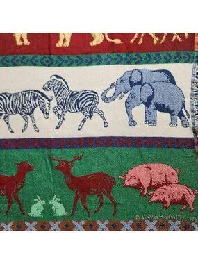 Crown Crafts | Bedding | Vtg Crown Crafts Woven Throw Blanket Noahs Ark ...